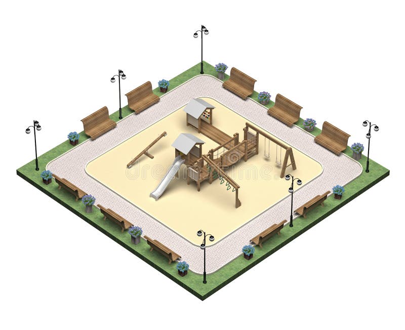 Outdoor Playground View from Above 3d Rendering Stock Illustration ...