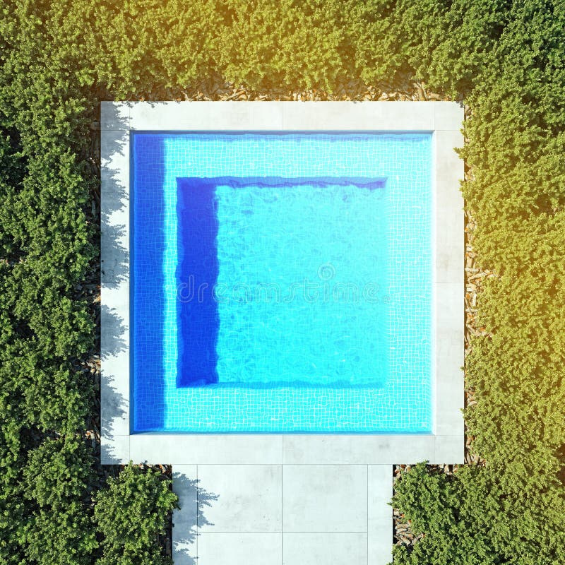 Square Pool. Top View 3d Rendering Stock Image - Image of path, toned ...