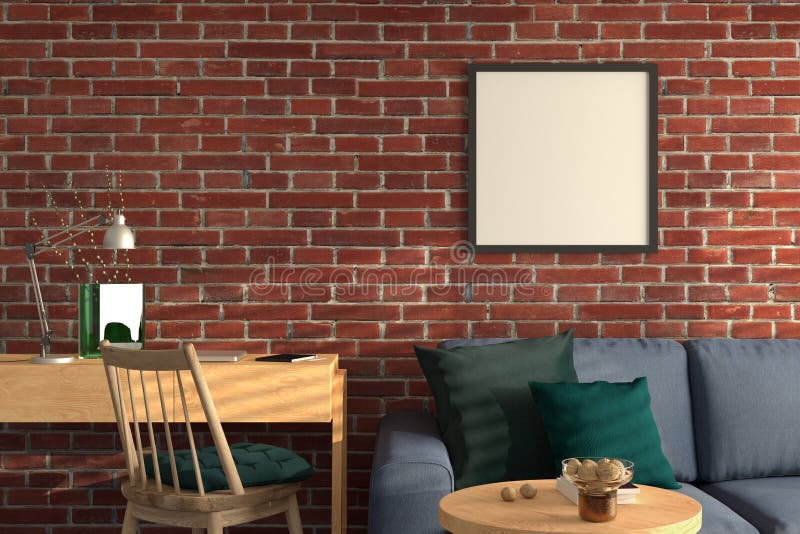 Square Poster Frame Mock Up on the Red Brick Wall Stock Illustration ...