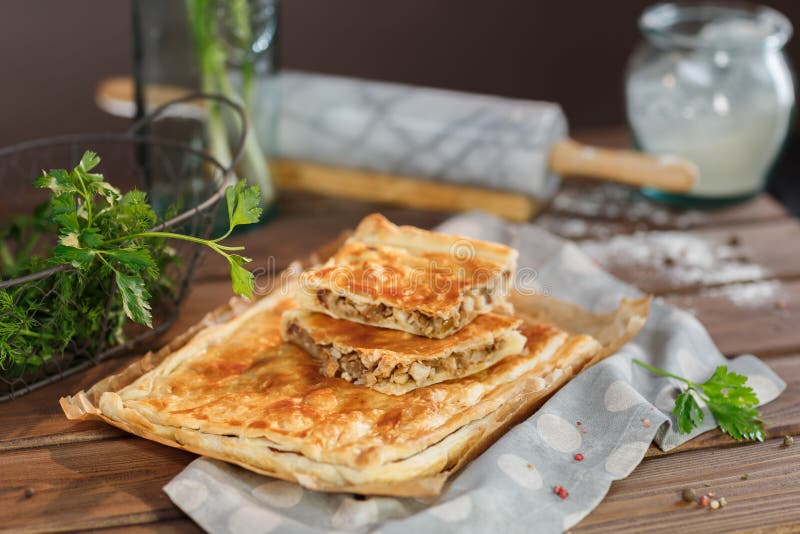 A square potato pie stock image. Image of crust, beef - 88458179