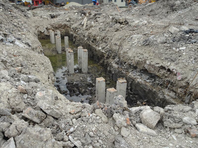 Square Precast Concrete Pile at the Construction Site. Stock Photo ...