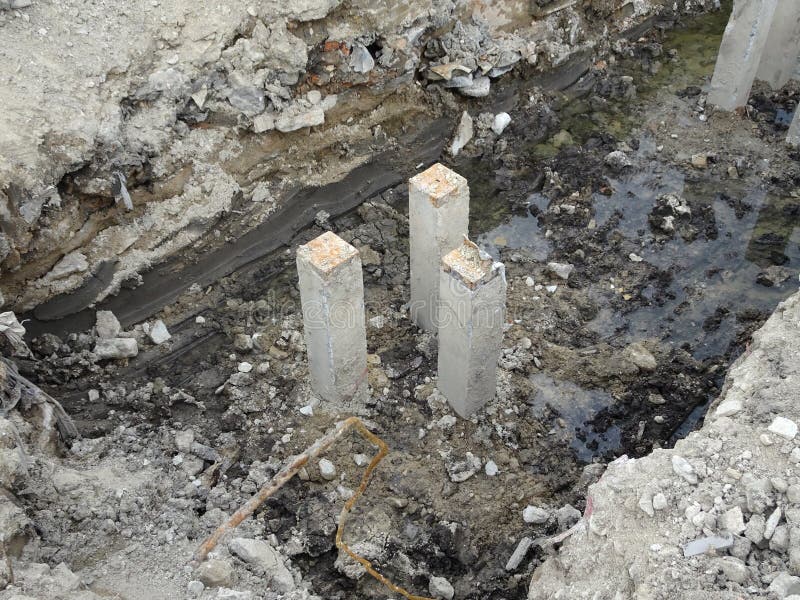 Square Precast Concrete Pile at the Construction Site. Editorial Photo ...