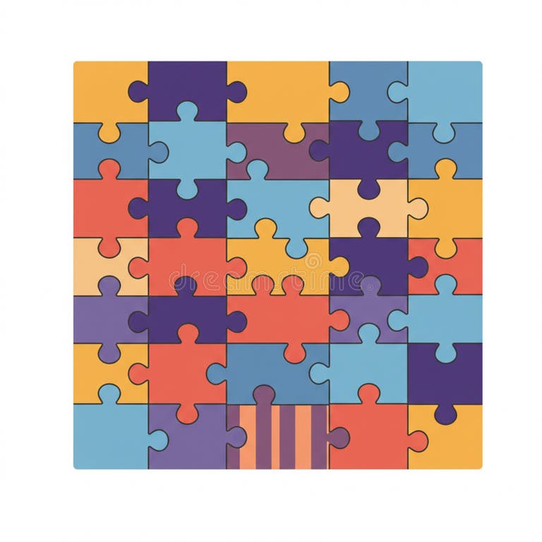 Square Puzzle Composed of Interlocking Pieces, Featuring a Color ...