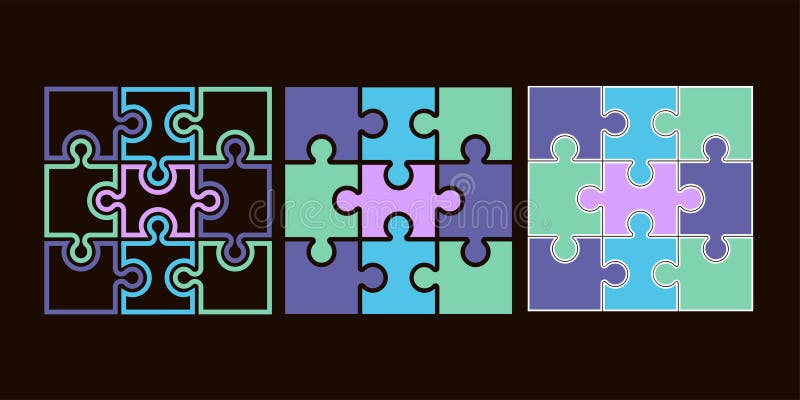 Square Puzzle of 9 Pieces Colorful Set Stock Vector - Illustration of ...