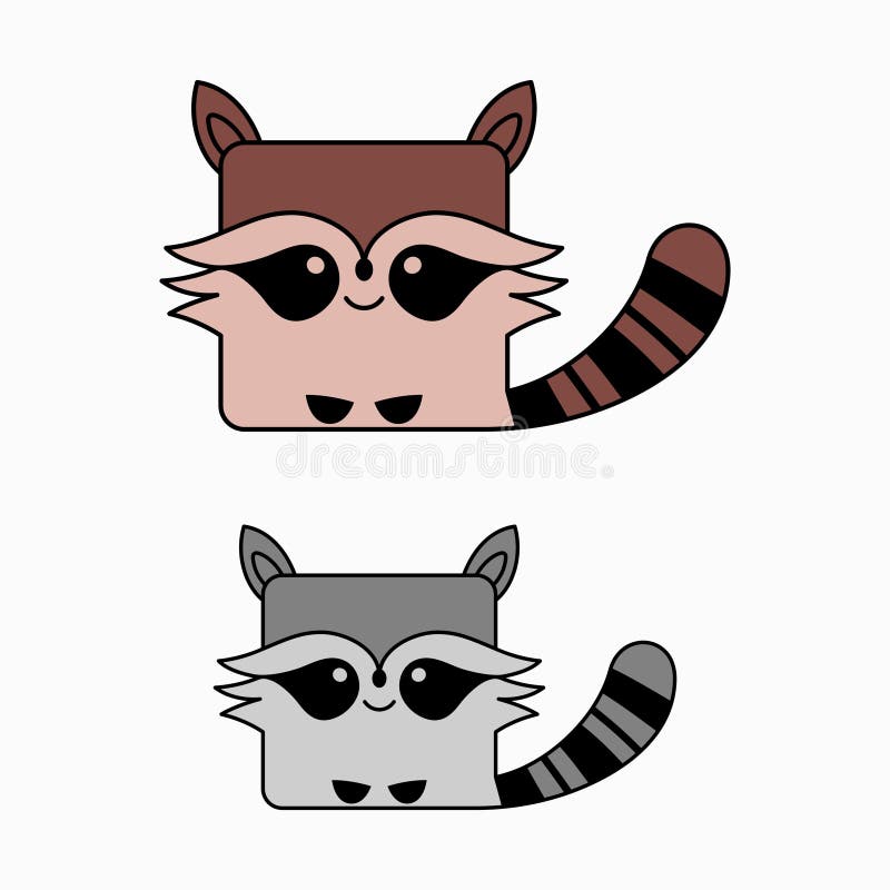 Square Raccoon with a Long Stripped Tail Stock Vector - Illustration of ...