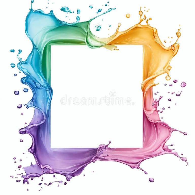 Square Rainbow Paint Splash Frame with White Space Background Stock ...