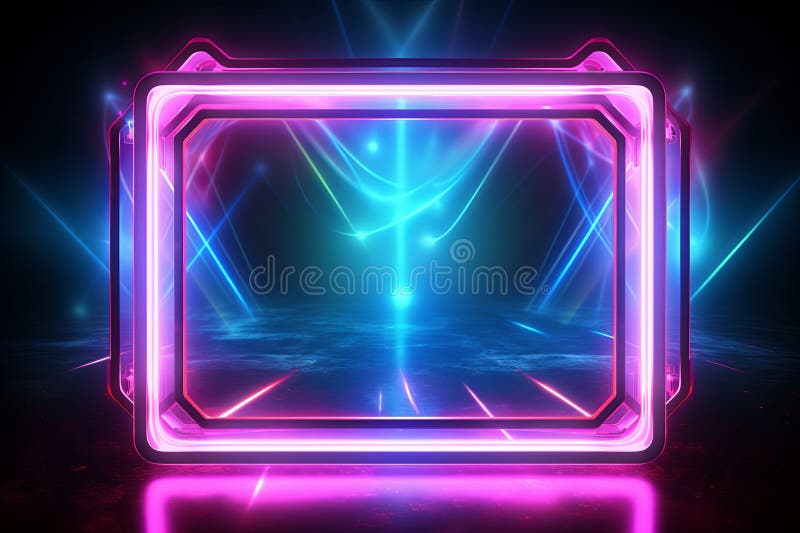 Square Rectangle Frame with Futuristic Glowing Neon Light Effect Dark ...