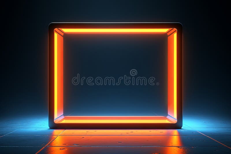Square Rectangle Frame with Futuristic Glowing Neon Light Effect Dark ...