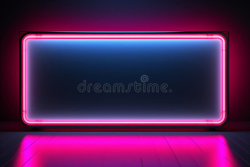 Square Rectangle Frame with Futuristic Glowing Neon Light Effect Dark ...