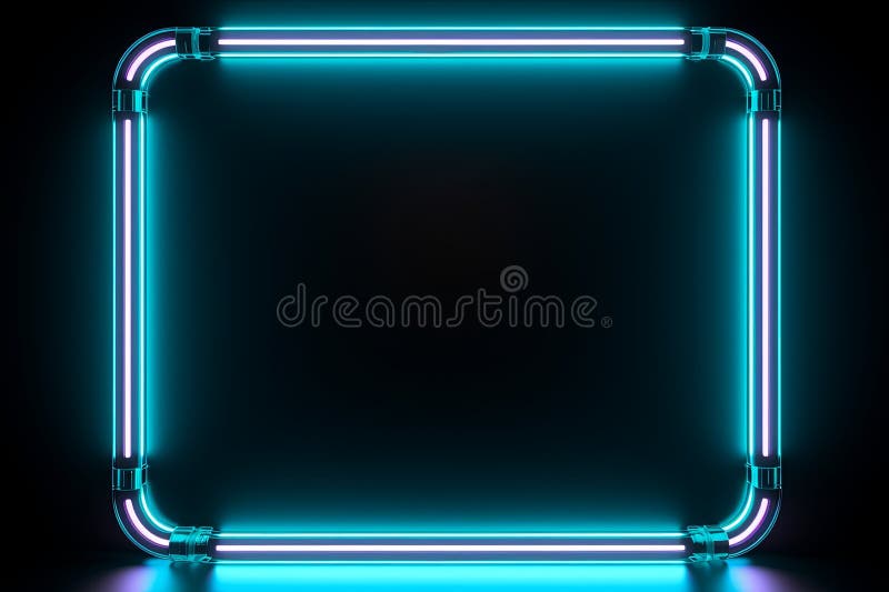 Square Rectangle Frame with Futuristic Glowing Neon Light Effect Dark ...