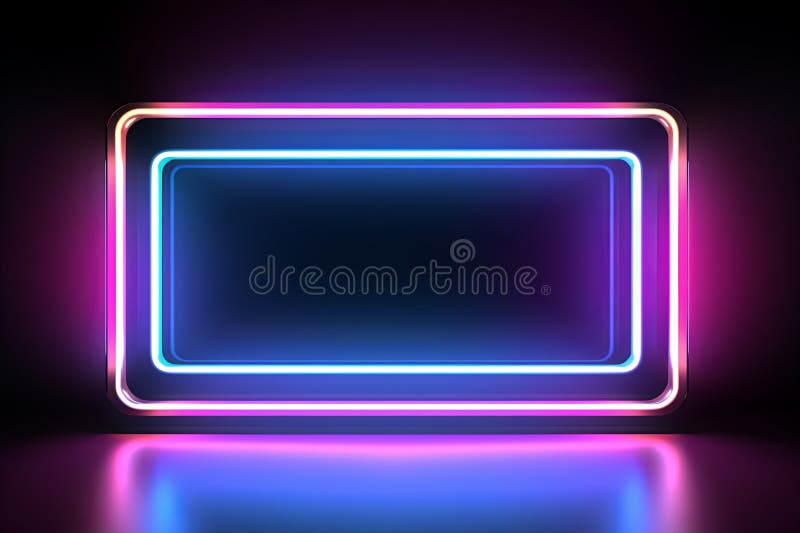 Square Rectangle Frame with Futuristic Glowing Neon Light Effect Dark ...