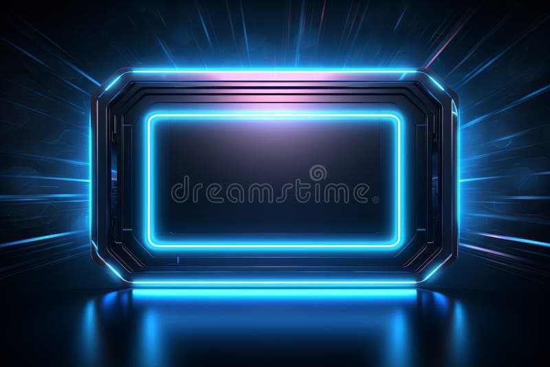 Square Rectangle Frame with Futuristic Glowing Neon Light Effect Dark ...