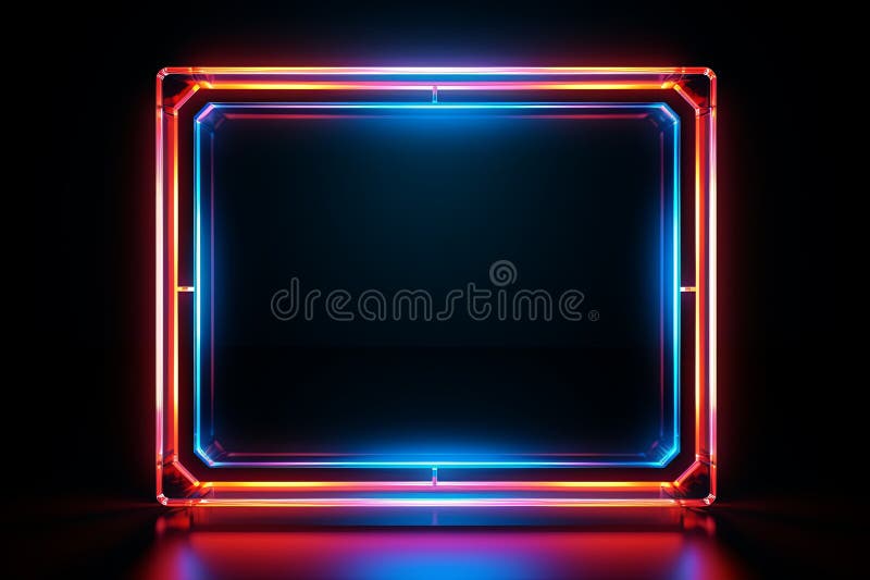 Square Rectangle Frame with Futuristic Glowing Neon Light Effect Dark ...