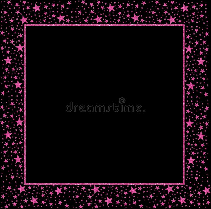 Bright Pink Square or Rectangular Frame with Pink Sparkle Glitter Stars ...
