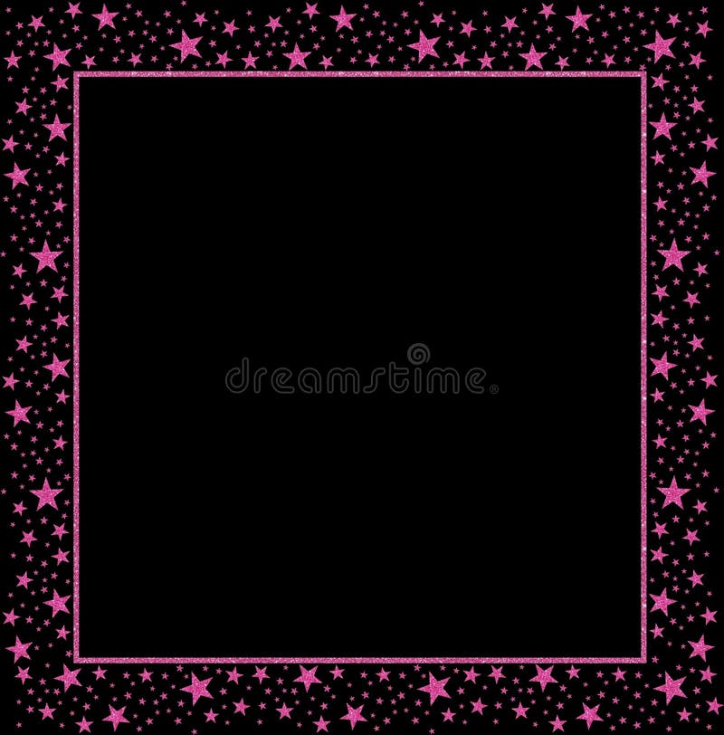 Bright Pink Square or Rectangular Frame with Pink Sparkle Glitter Stars ...