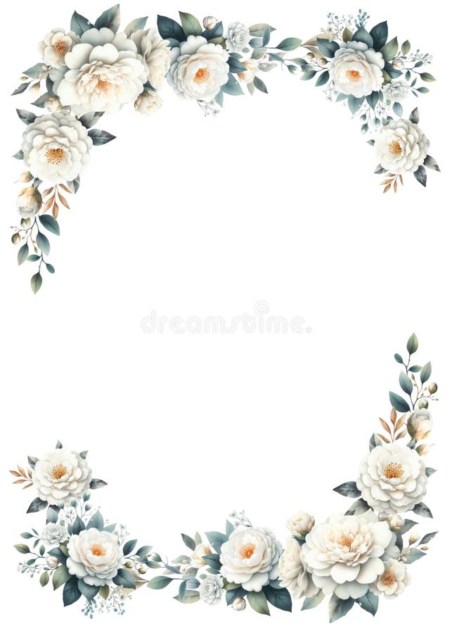 Square, Rectangular Frame, Wreath White Roses and Camellia. Design for ...