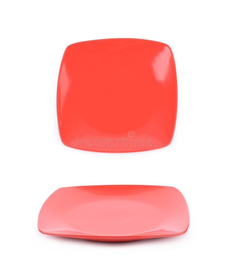 Square Red Ceramic Plate Isolated Stock Photo - Image of pottery ...