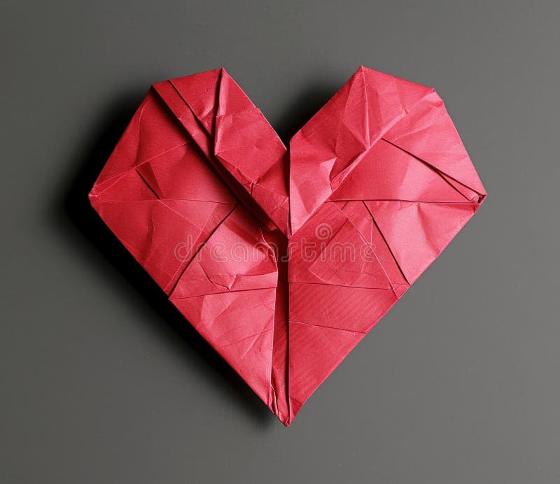 A Square of Red Origami Paper that Has Been Folded into a Heart Shape ...