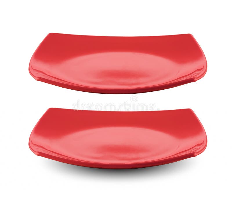 Square Red Plate Isolated with Clipping Path Stock Photo - Image of ...