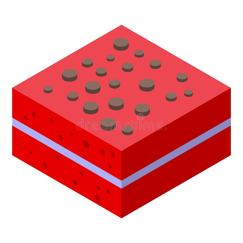 Square Red Velvet Chocolate Chip Cake Slice Isometric View Stock Vector ...