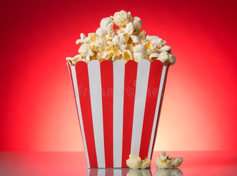 Square Red and White Striped Popcorn Box on a Bright Background Stock ...