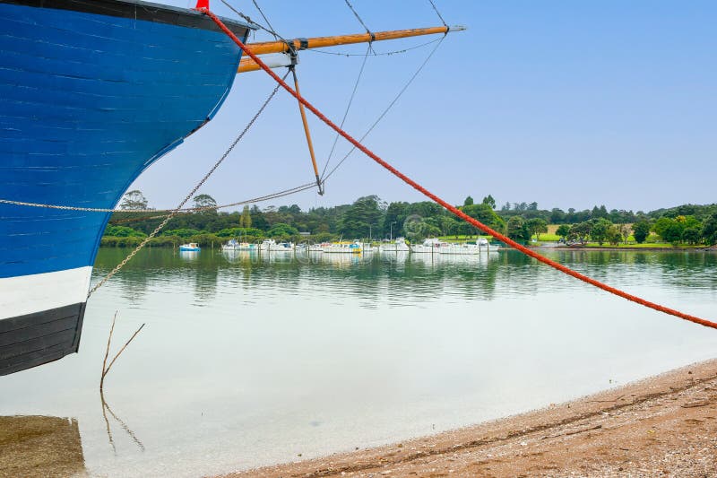 Square Rig Ship Bow Framing Scene Across Bay Stock Photo - Image of ...