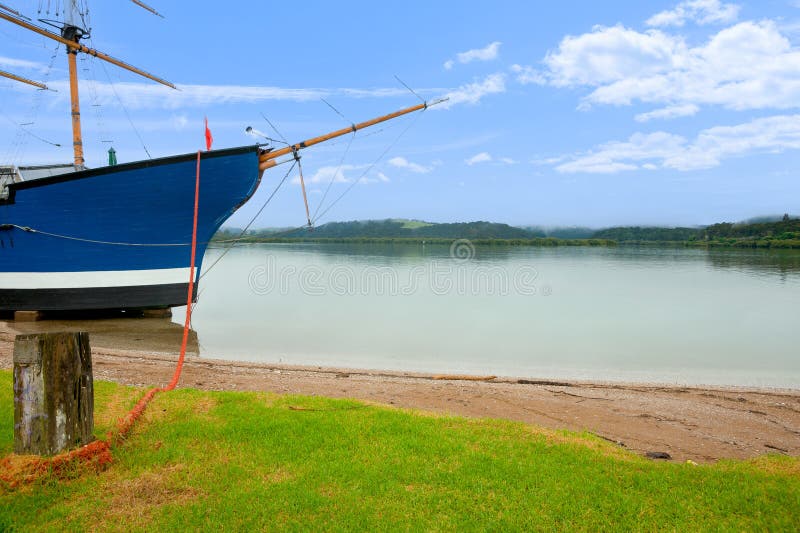 Square Rig Ship Bow Framing Scene Across Bay Stock Photo - Image of ...