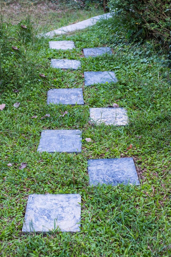 Square Rock Walkway Decoration in Lawn Stock Image - Image of backyard ...