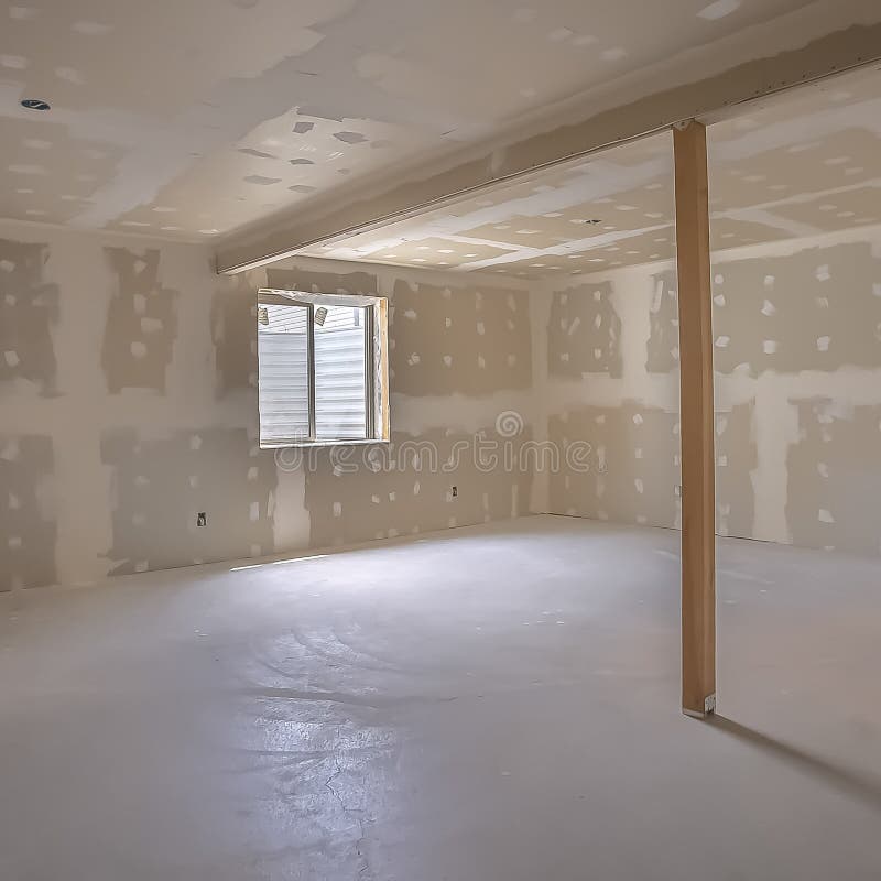 Square Room Interior Under Construction with Unfinished Wall Ceiling ...