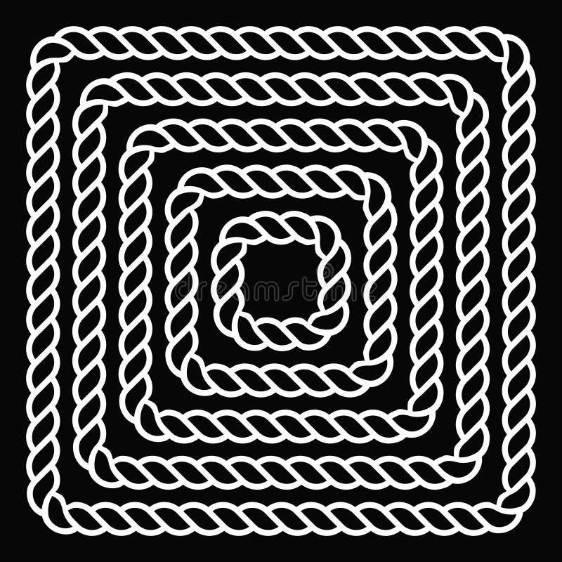 Square Rope Frame. Nautical Twisted Border. White Rope Pattern. Black ...