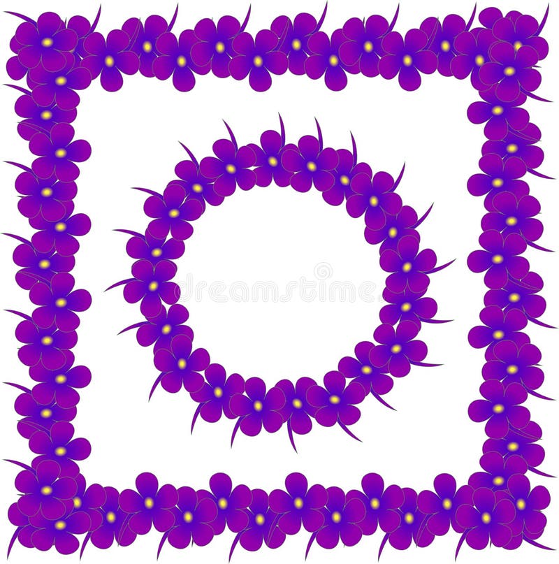 Square and Round Flowers Frames. Purple, Blue Violet with Yellow Center ...