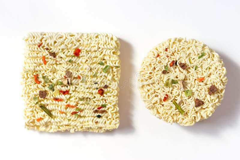 Square and Round Noodles with Spices on an White Background Stock Photo ...
