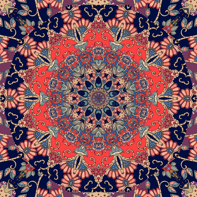 Square Rug with Mandala in Indian Style. Seamless Vector Pattern Stock ...