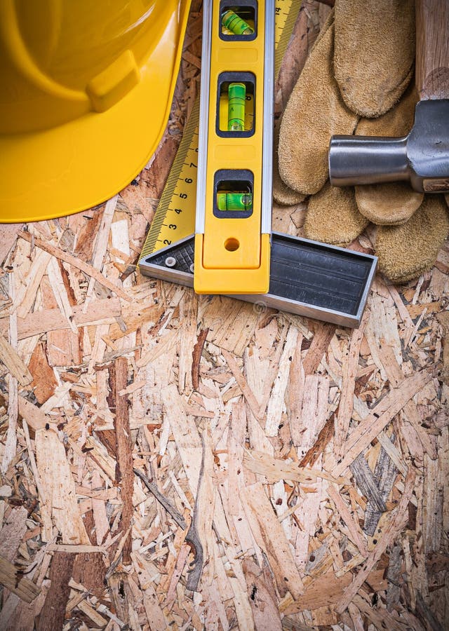 Square Ruler Construction Level Claw Hammer Building Helmet Safe Stock ...