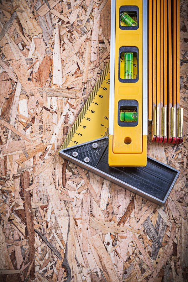 Square Ruler Construction Level Wooden Meter on Chipboard Stock Photo ...