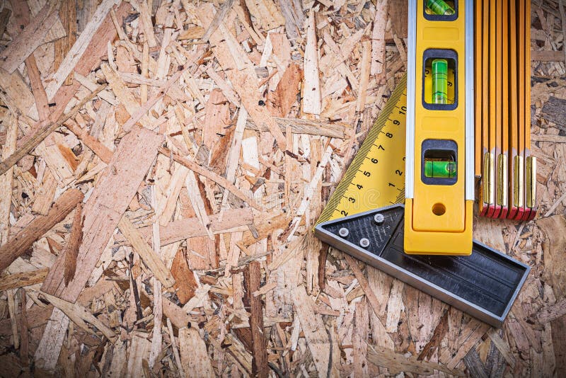 Square Ruler Construction Level Wooden Meter on OSB Stock Image - Image ...