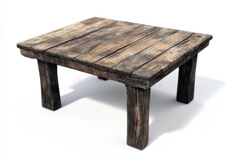 Square Rustic Wooden Table Isolated on White Background Stock ...