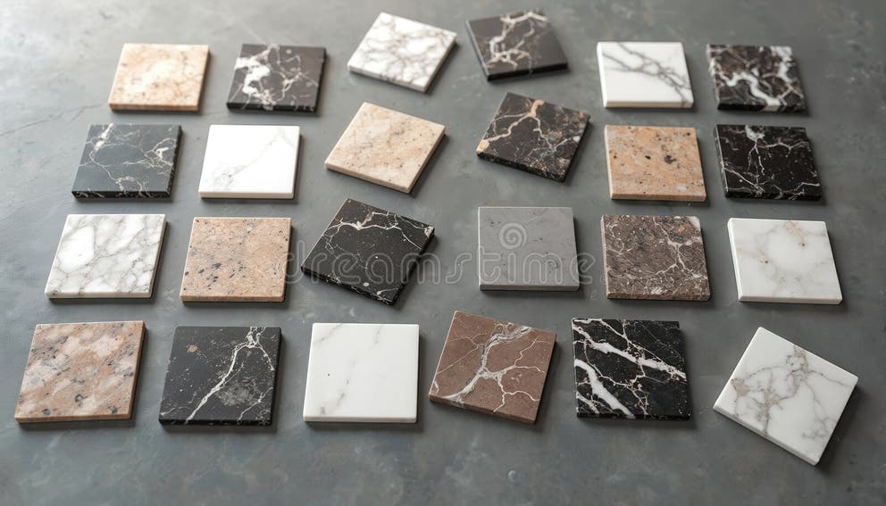 Square Samples Array of Countertop Materials. Marble, Granite Patterns ...