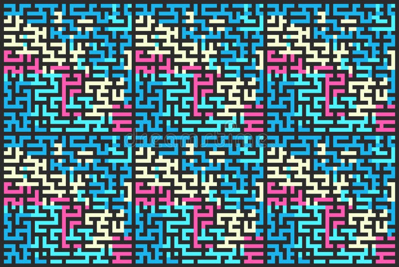 Square Seamless Pattern of Colored Labyrinth, Flat Illustration Stock ...