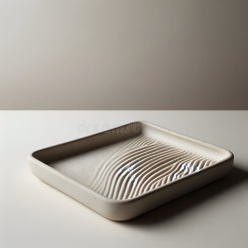 A Square, Shallow Dish with a Ridged, Wave-like Pattern Lies on a White ...