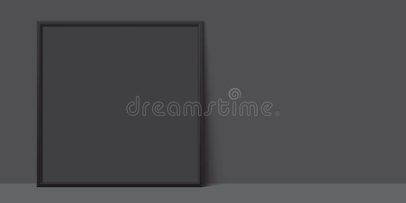 Square Shape Black Frame Leaning Against a Grey Wall Background, Vector ...