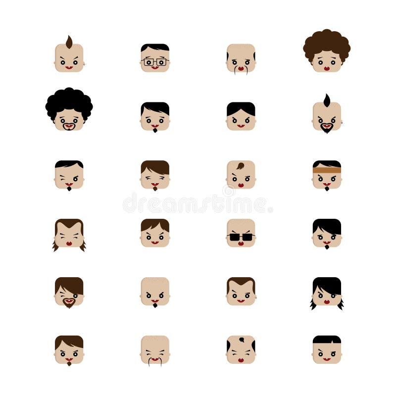 Square Shape Funny Expression Cartoon Head Stock Illustration ...