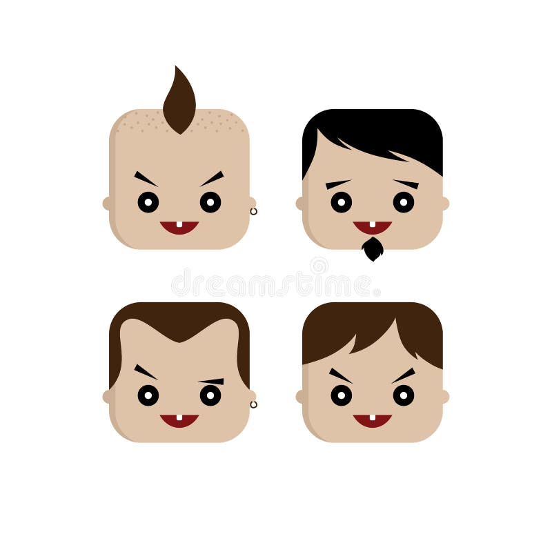 Square Shape Funny Expression Cartoon Head Stock Illustration ...