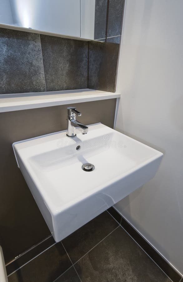 Square Shape Hand Wash Basin Stock Image - Image of mixer, mirror: 12829461