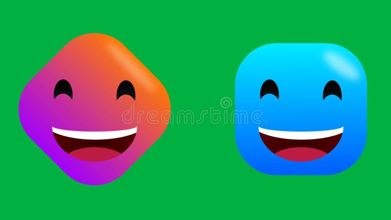 Square Shape Laughing Expression Emoji on Green Screen with Gradient ...