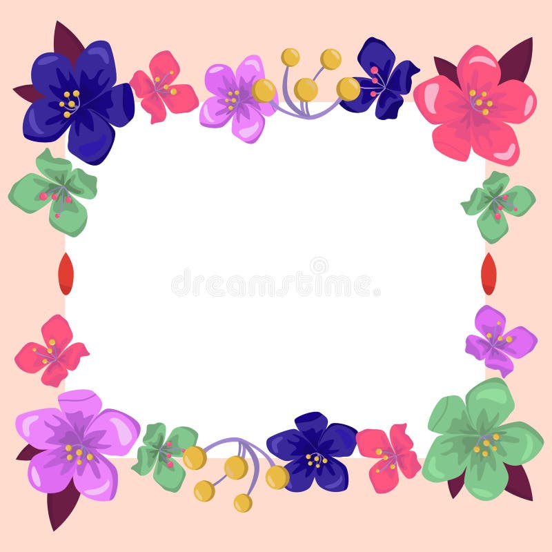 Square Shape Orange Color. Text Frame Surrounded with Assorted Flowers ...