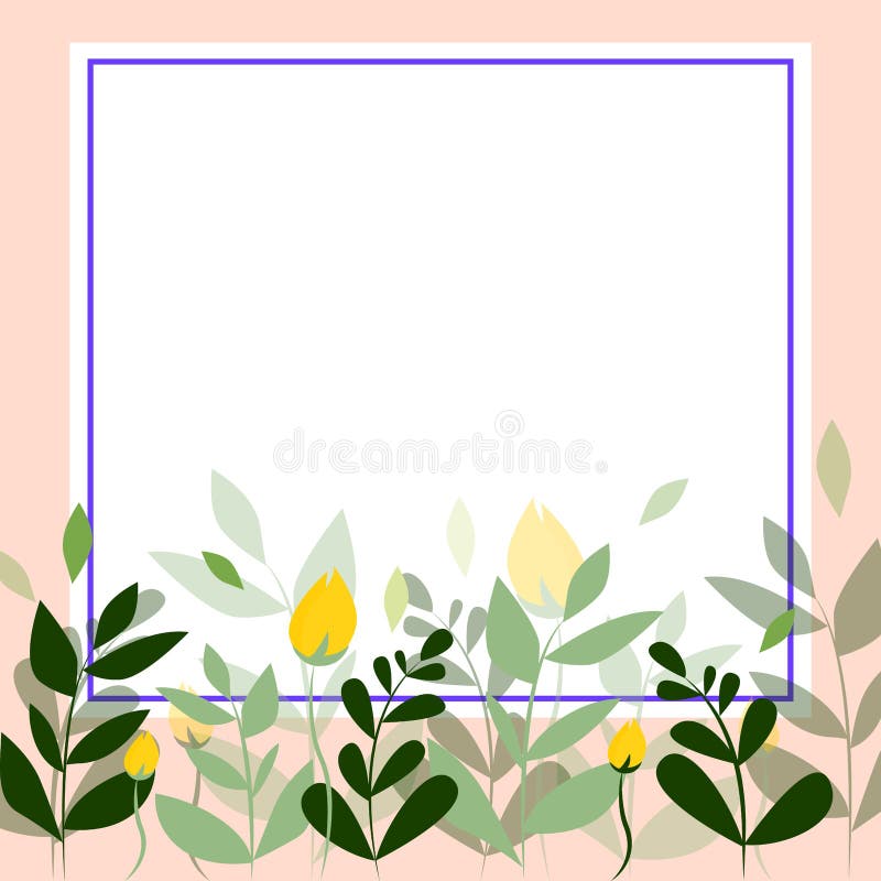 Square Shape Orange Color. Text Frame Surrounded with Assorted Flowers ...