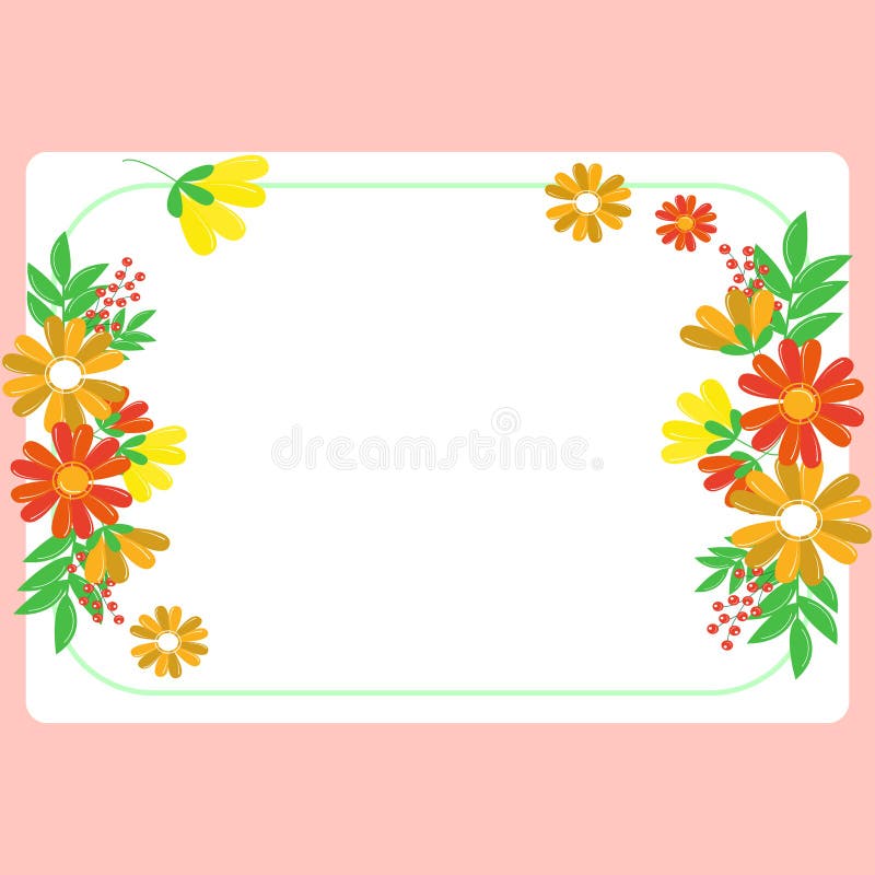 Square Shape Pink Color. Text Frame Surrounded with Assorted Flowers ...