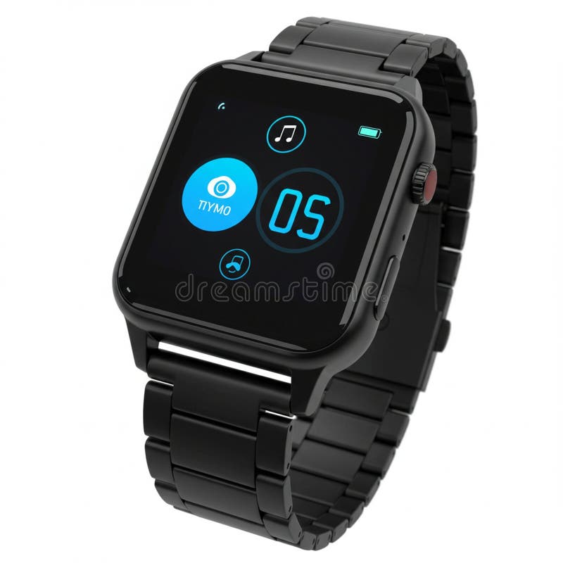 Square-shaped Black Smartwatch with a Digital Display Featuring App ...