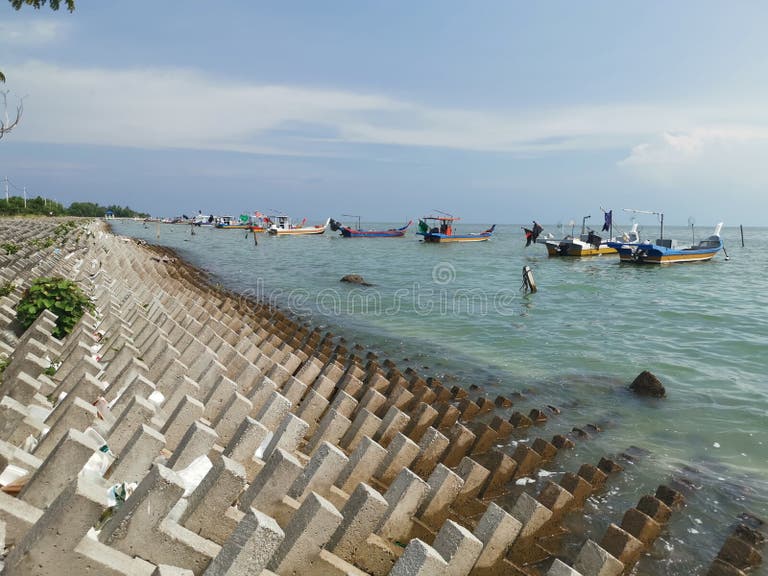 Square-shaped Concrete Coastal Wave Blocker by the Seaside Stock Photo ...